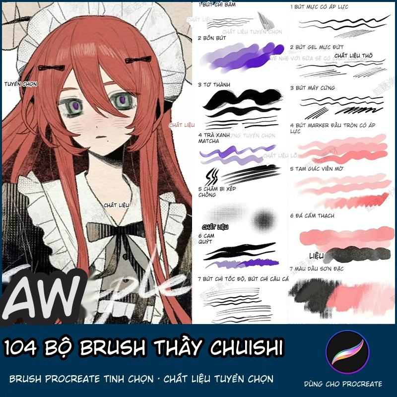 104 Brush Thầy Chuishi | Procreate Digital Art Pack